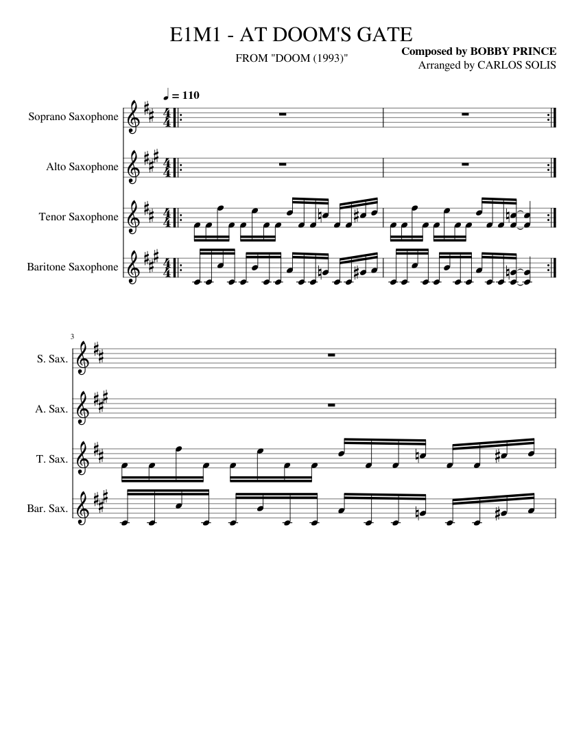 E1M1 - AT DOOM'S GATE by CARLIT0CHURRIT0 Sheet Music for Saxophone alto ...