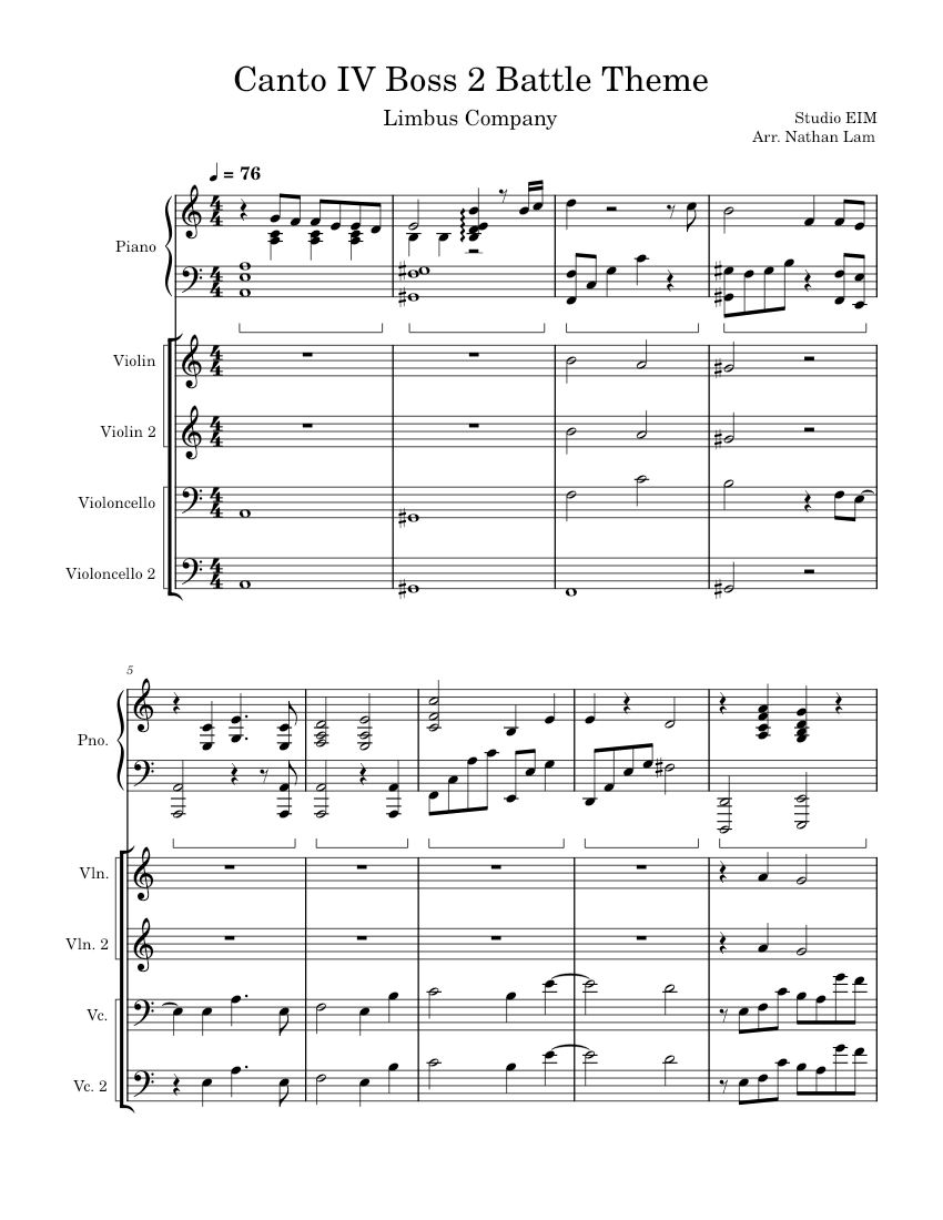 Canto IV Boss 2 Battle Theme - Limbus Company Sheet Music for Piano ...