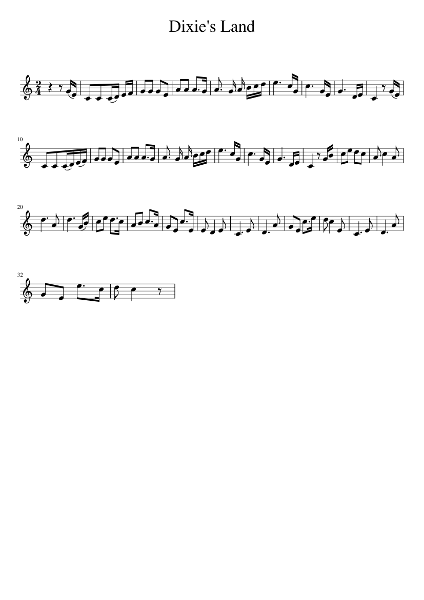 Dixie's Land Sheet Music for Piano (Solo) Easy | MuseScore.com