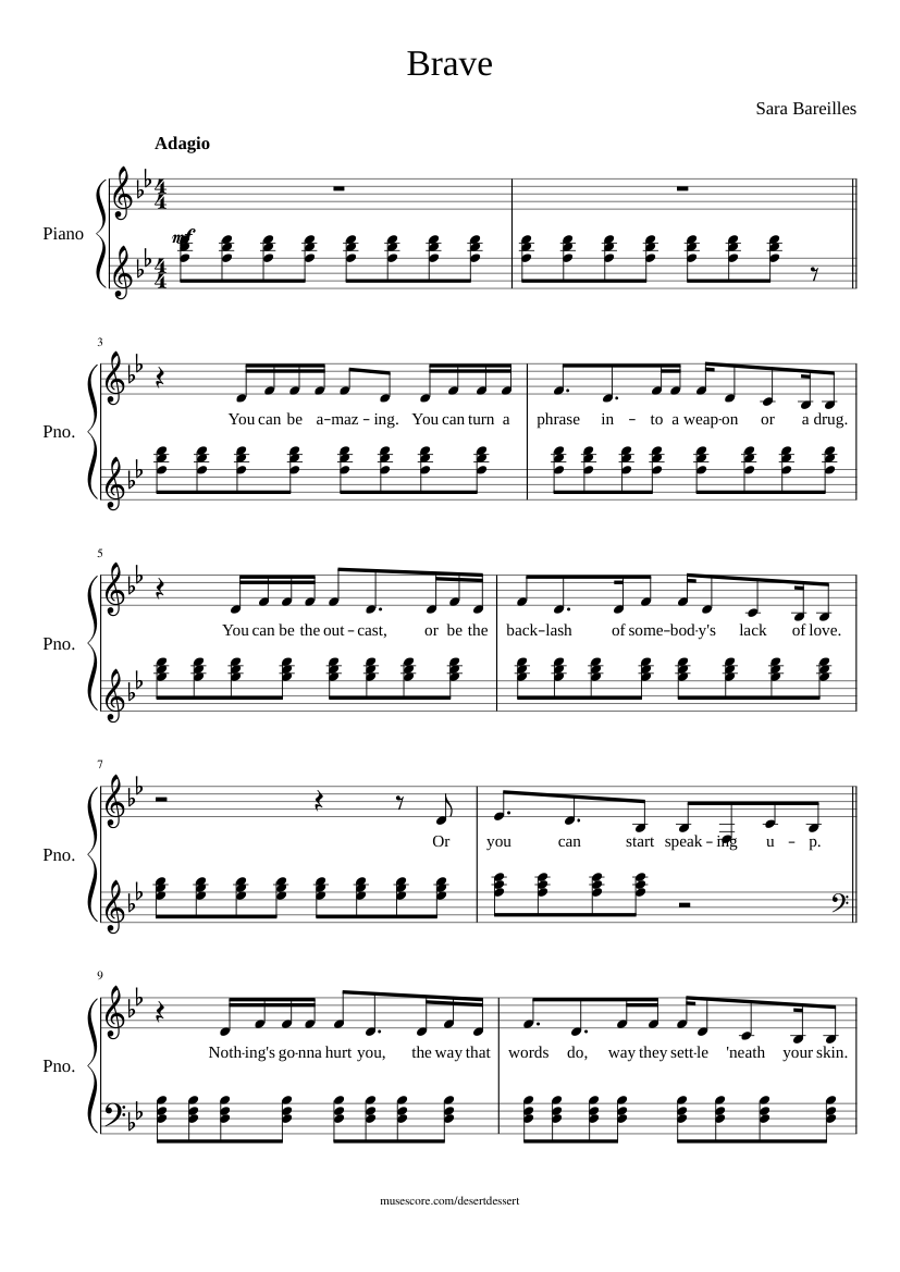 Brave (Easy) Sheet Music for Piano (Solo) | MuseScore.com