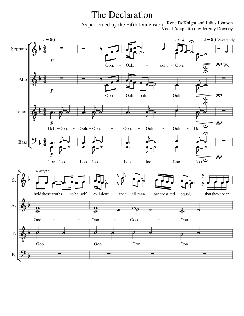 The Declaration Sheet music for Soprano, Tenor, Alto, Bass (Choral ...