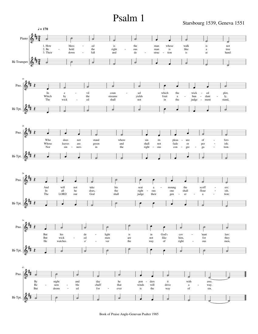 Psalm 1 Sheet music for Piano, Trumpet in b-flat (Solo) | Musescore.com
