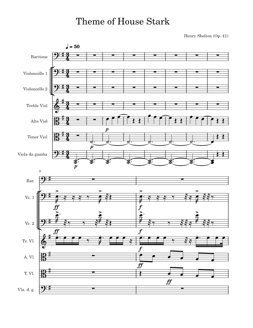 Theme of House Stark Sheet music for Baritone, Cello, Viol (Mixed ...