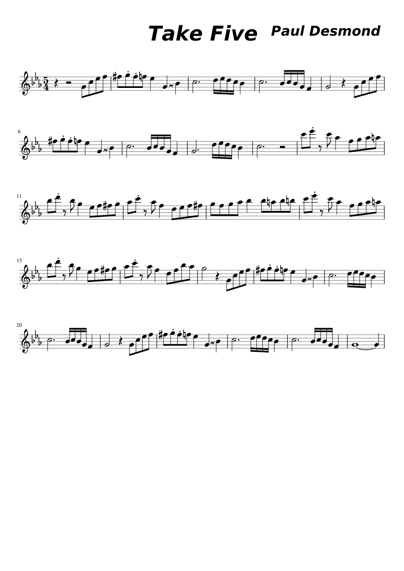 Take Five Sheet music for Saxophone alto (Solo) | Musescore.com