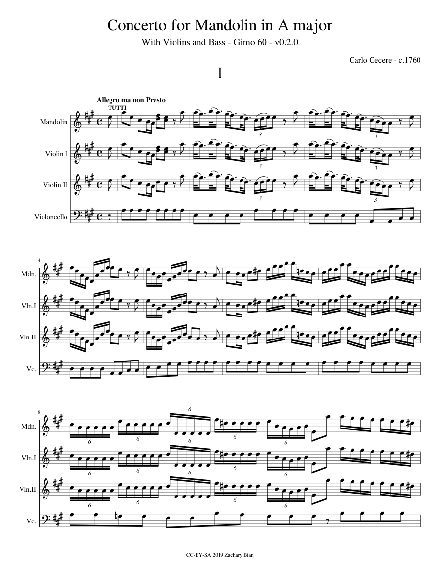Cecere - Concerto for Mandolin in A major Sheet music for Violin, Cello ...