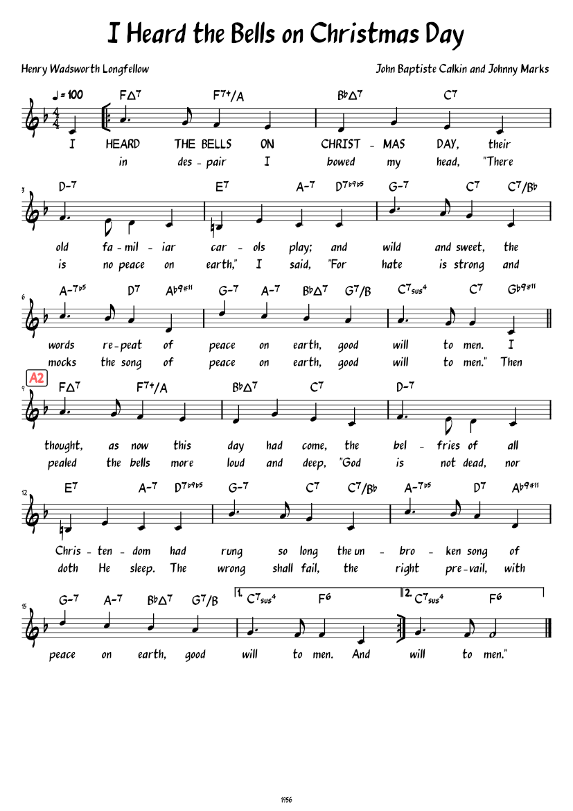 I Heard The Bells On Christmas Day (Lead sheet with lyrics ) Sheet ...