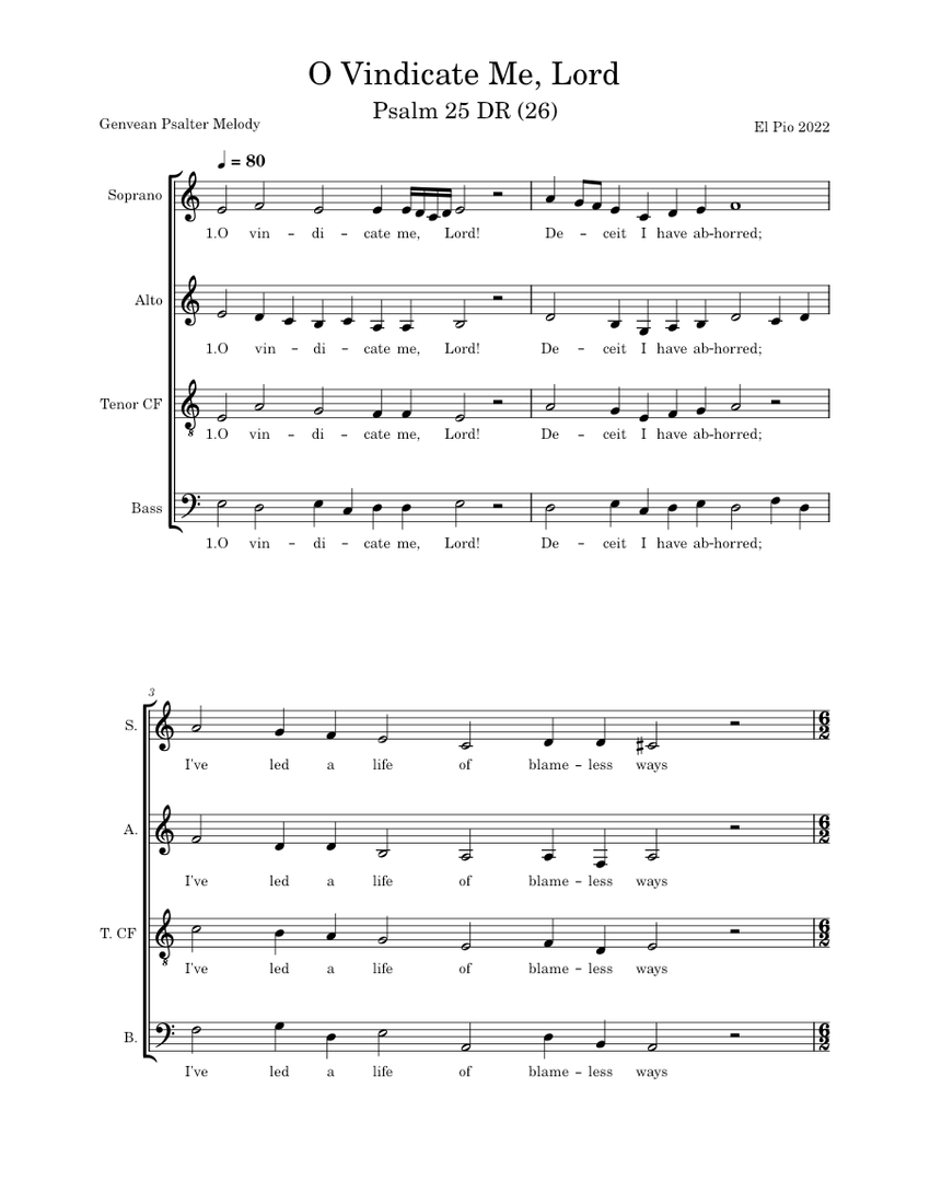 O Vindicate Me, Lord Sheet music for Soprano, Alto, Tenor, Bass voice ...