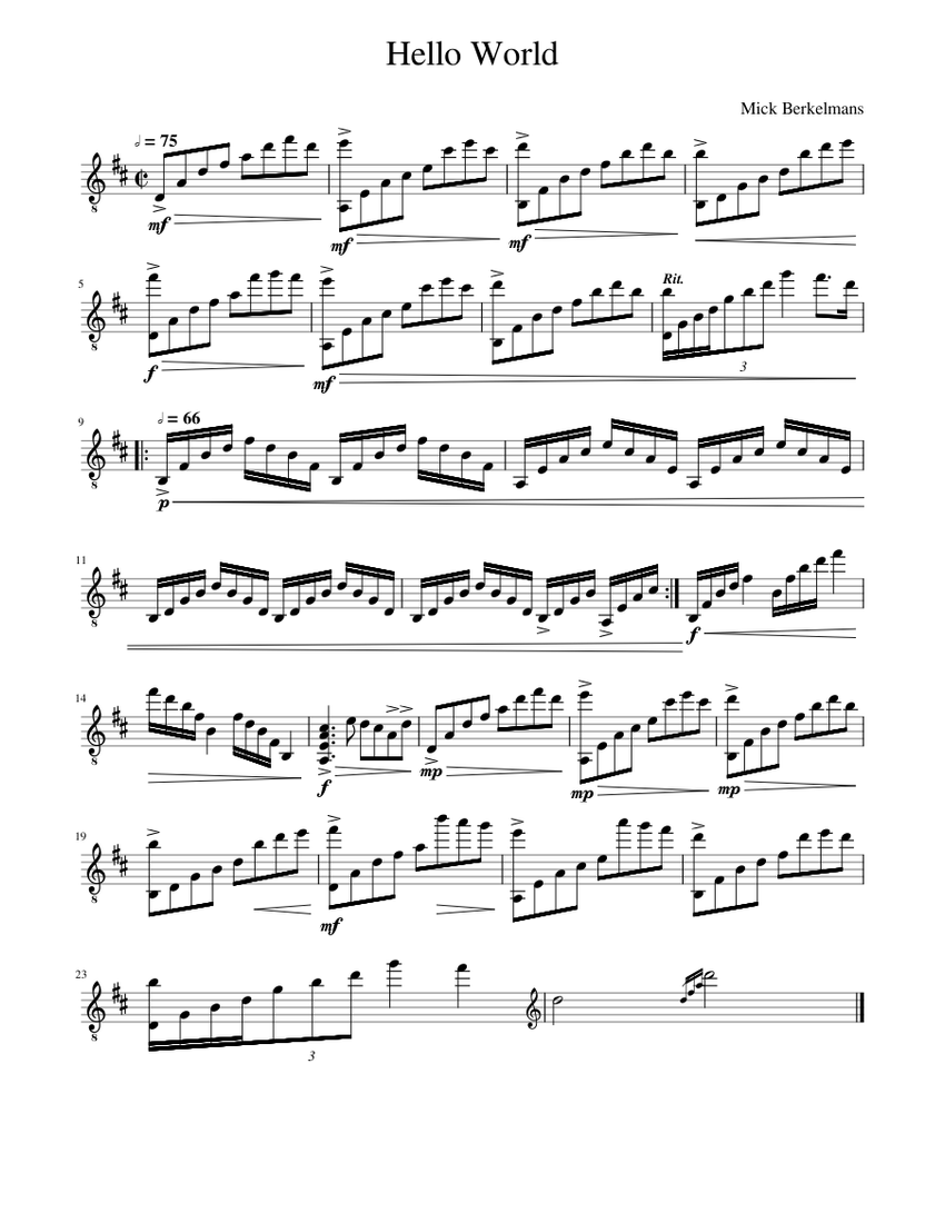 Hello World Sheet music for Marimba (Solo) | Musescore.com