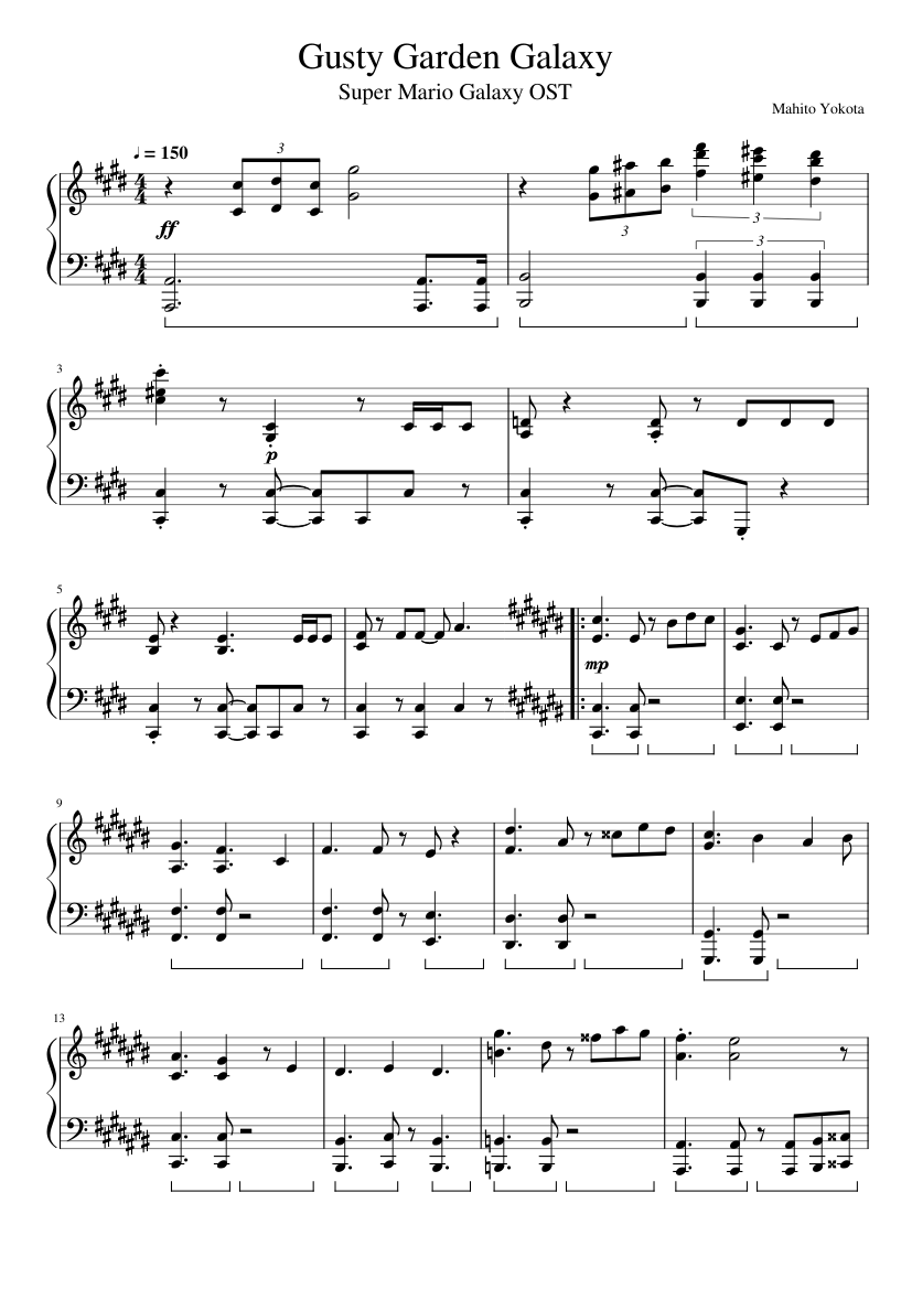 Gusty Garden Galaxy (Super Mario Galaxy OST) Sheet music for Piano ...