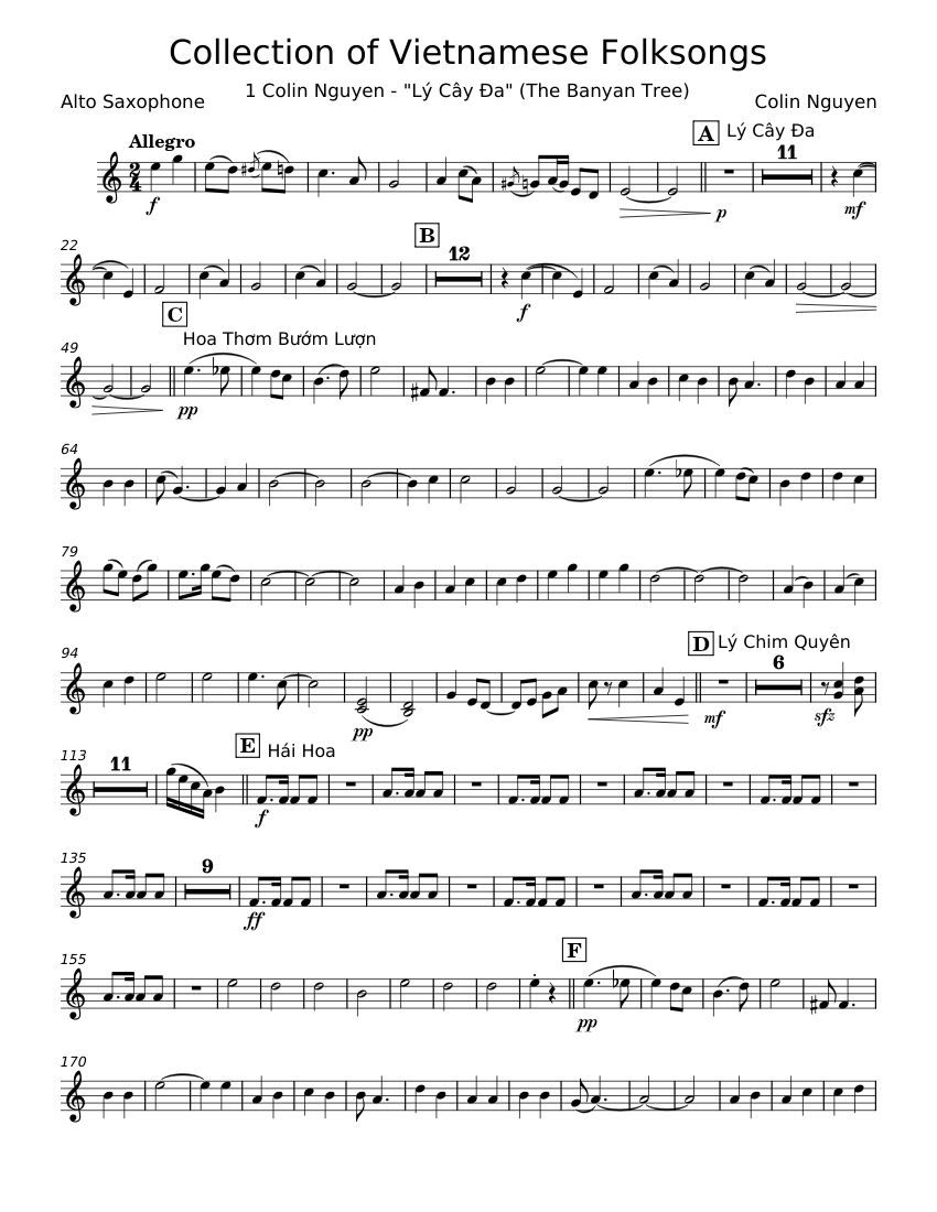 Collection of Vietnamese Folk Songs Sheet Music for Saxophone alto (Solo) | MuseScore.com