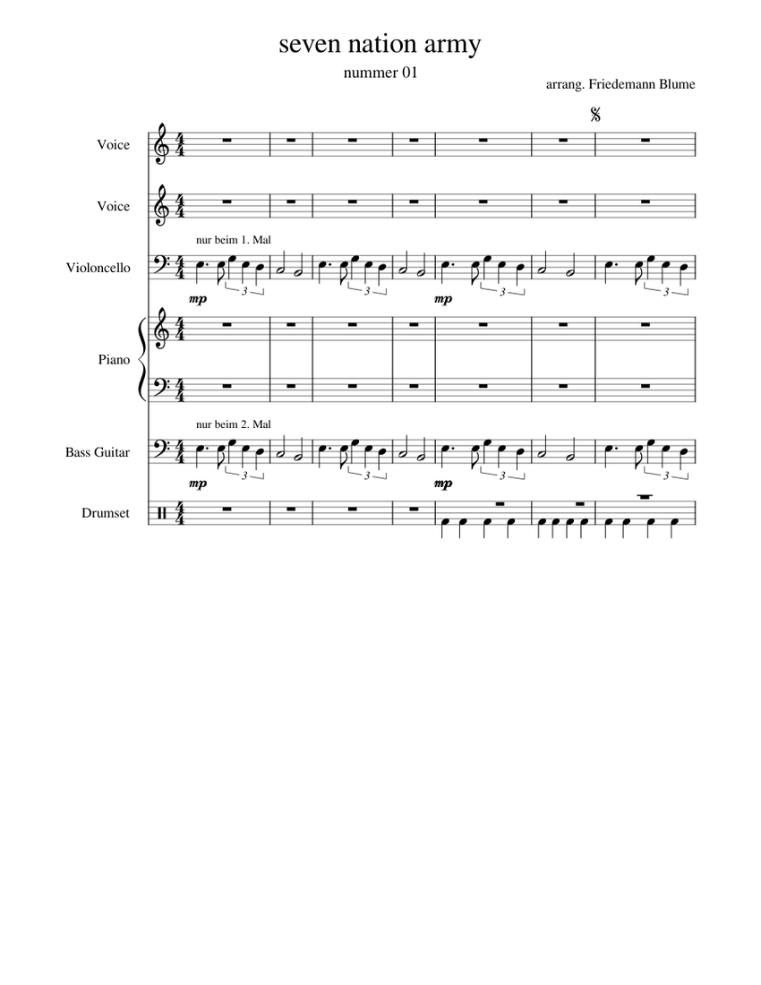 seven nation army - band Sheet music for Piano, Vocals, Cello, Bass ...