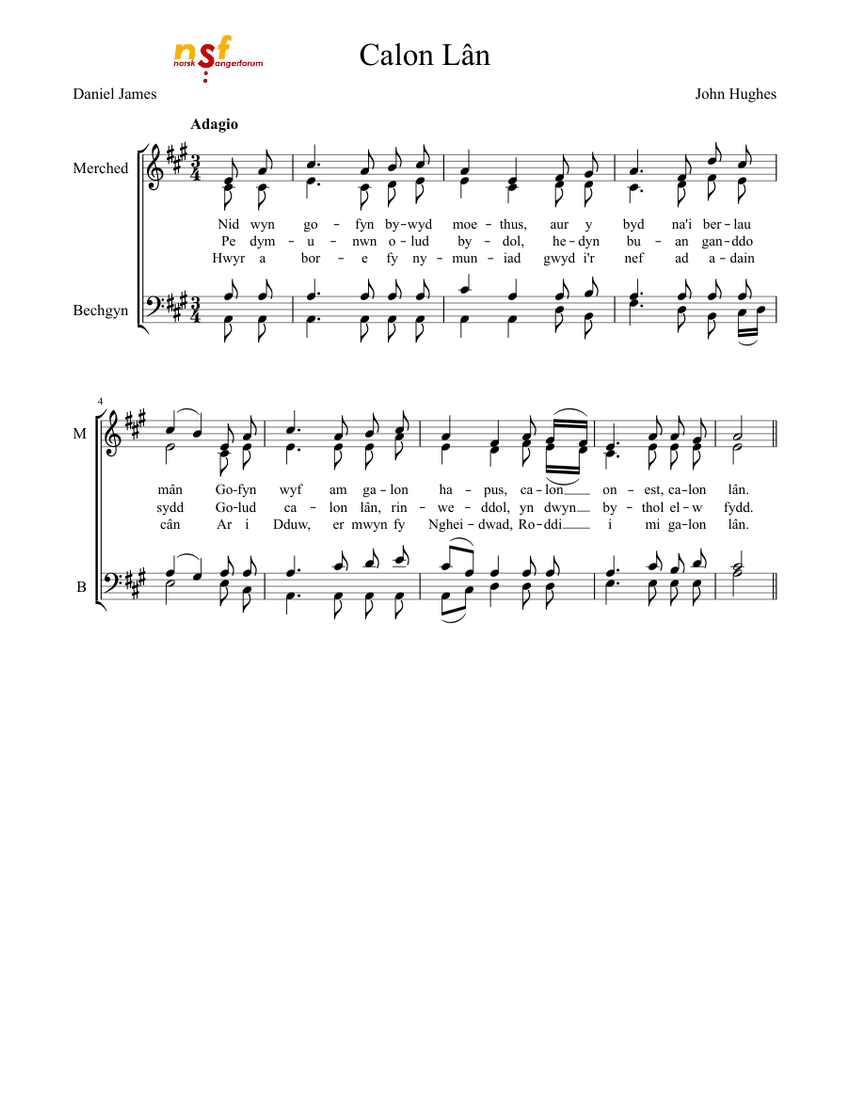 Calon Lân - SATB Sheet music for Vocals (Choral) | Musescore.com