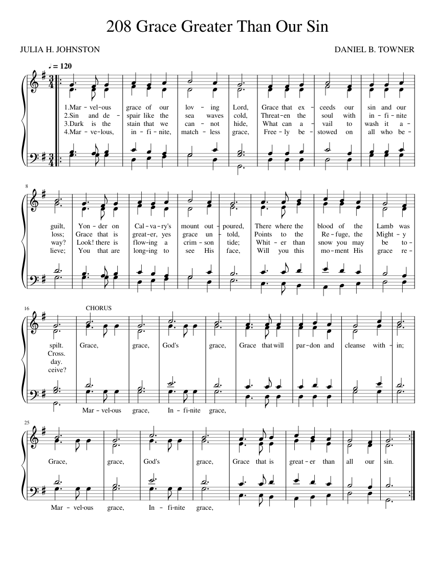 208 Grace Greater Than Our Sin Sheet music for Piano (Solo) Easy ...