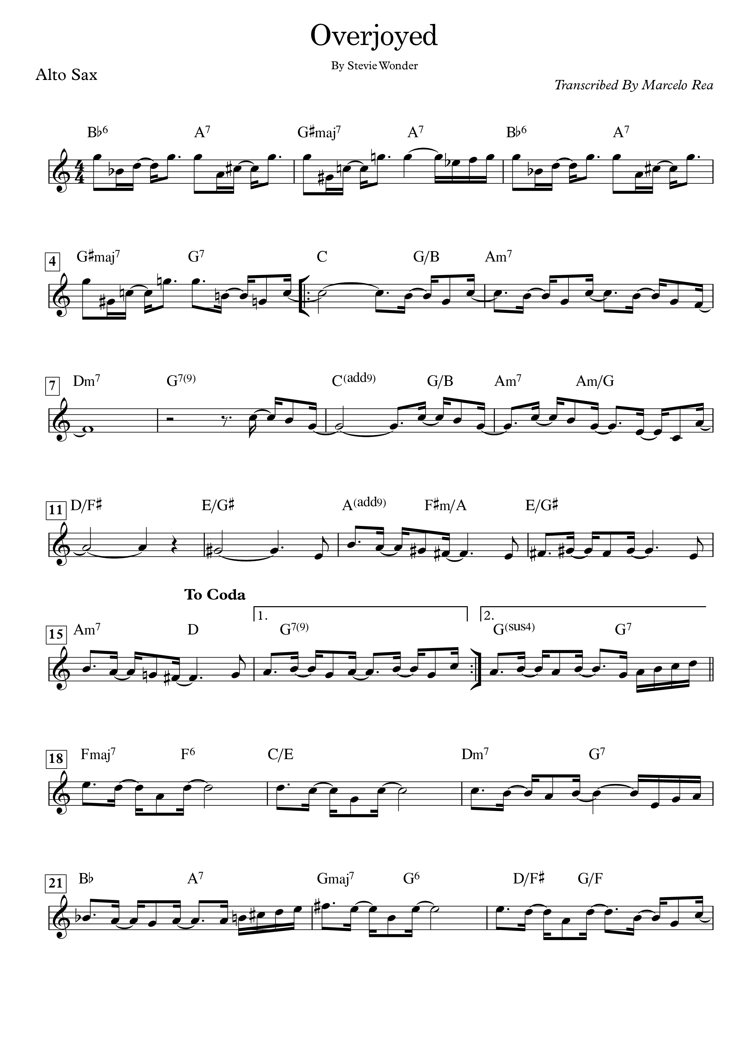 Play Official version of Overjoyed Sheet Music by Stevie Wonder for ...