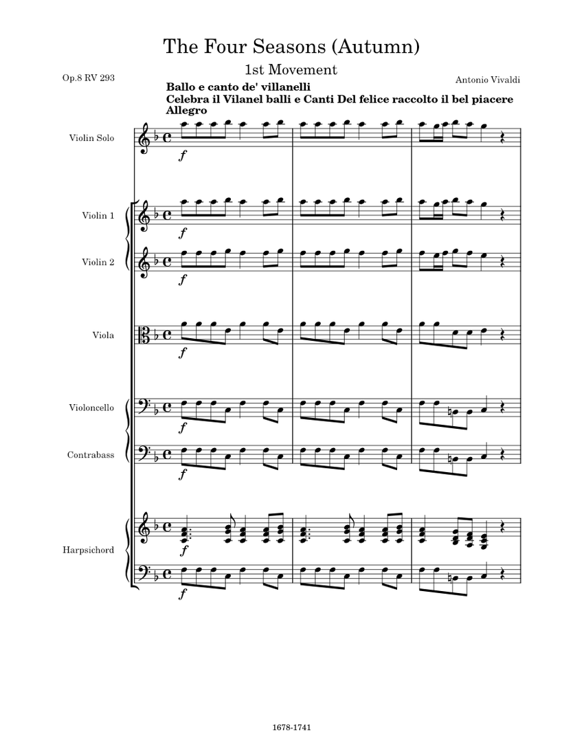 The Four Season Op. 8 (Autumn) I. Allegro – Antonio Vivaldi The Four ...