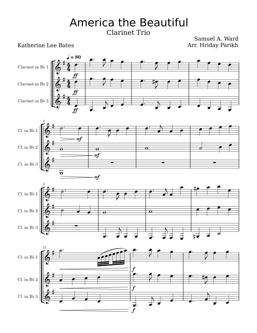 America the Beautiful - Clarinet Trio Sheet music for Clarinet other ...