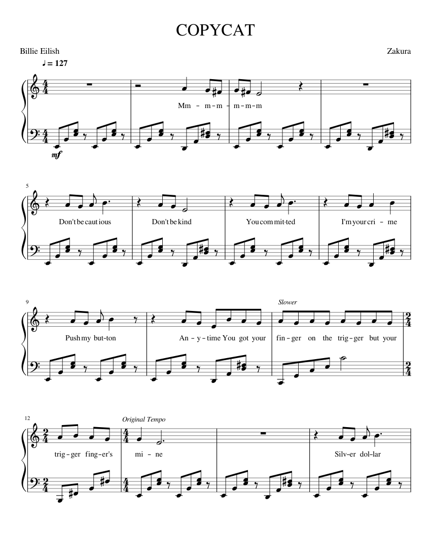 Billie Eilish - COPYCAT (Acoustic) Sheet music for Piano (Solo ...