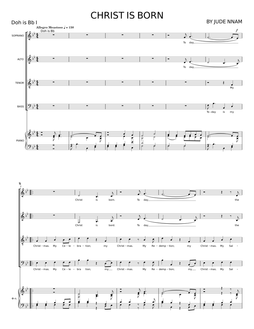 CHRIST IS BORN - JUDE NNAM Sheet Music with Chords for Piano, Bass ...