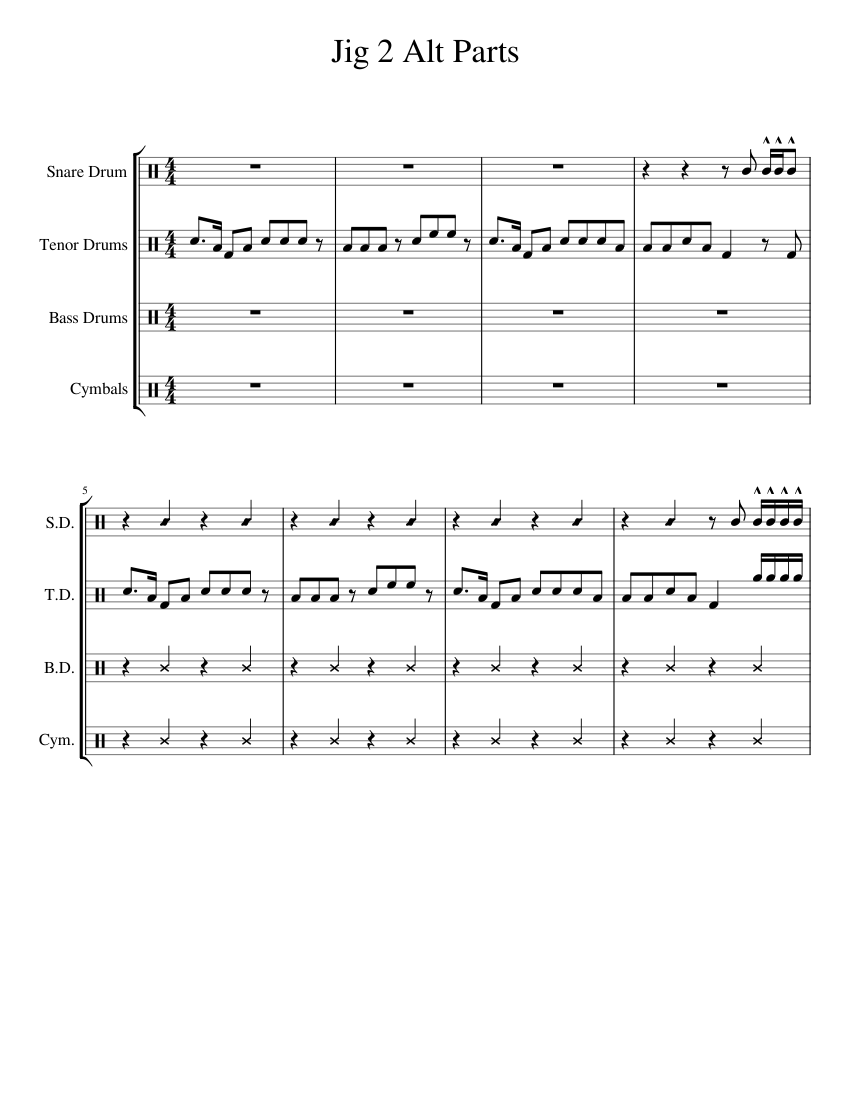 Jig 2 Alt Parts Sheet music for Snare drum, Crash, Tenor drum, Bass ...
