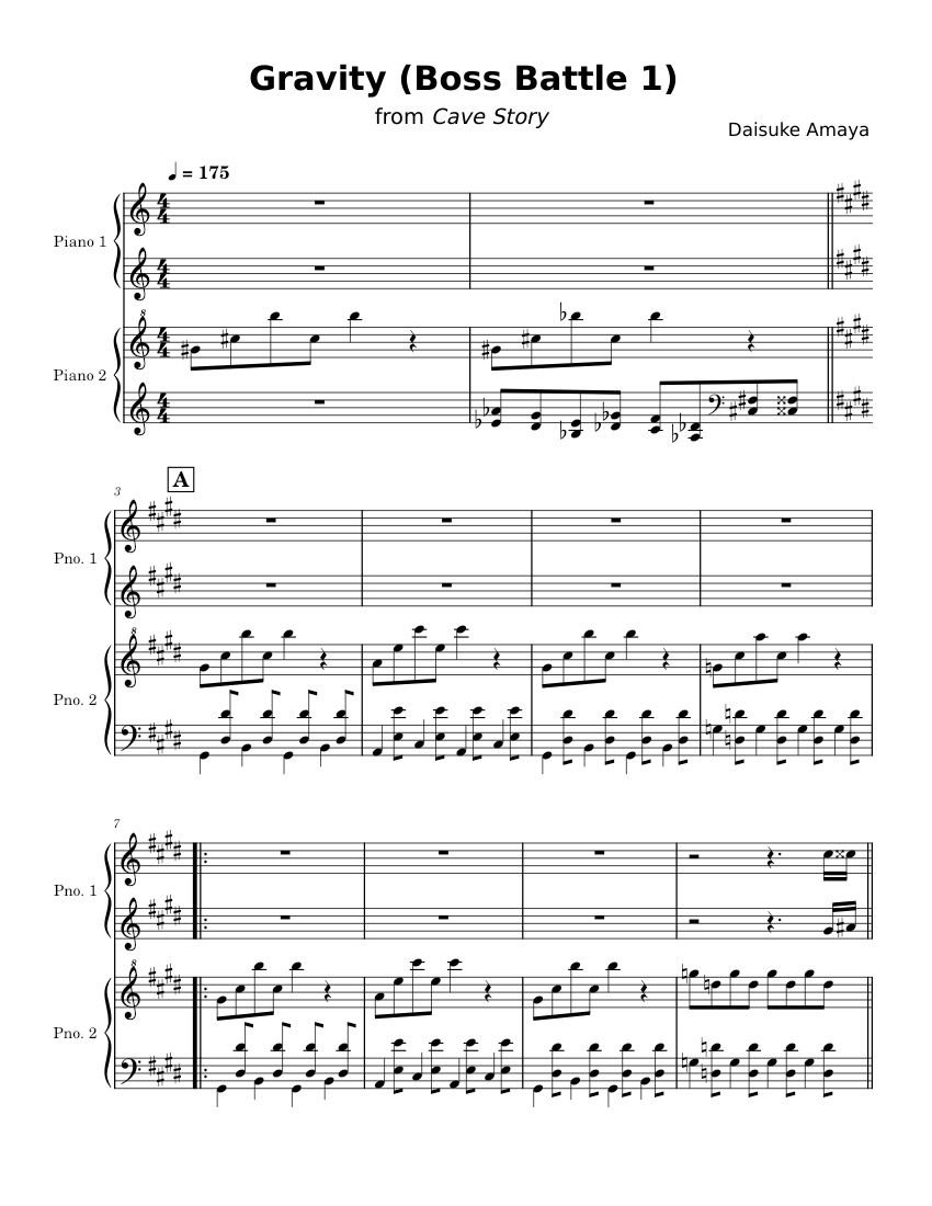 Boss Battle 1 (Cave Story) - Daisuke Amaya Sheet Music for Piano (Piano ...