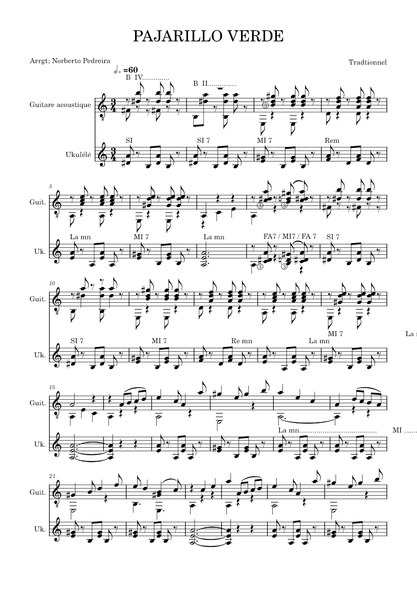 PAJARILLO VERDE Sheet music for Guitar (Mixed Duet) | Musescore.com