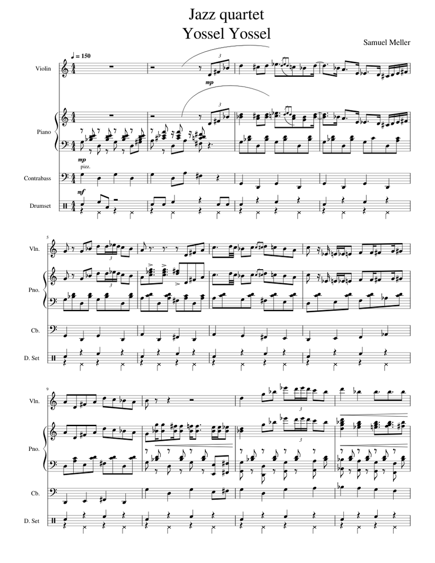 Jazz quartet Yossel Yossel Sheet music for Piano, Contrabass, Violin ...
