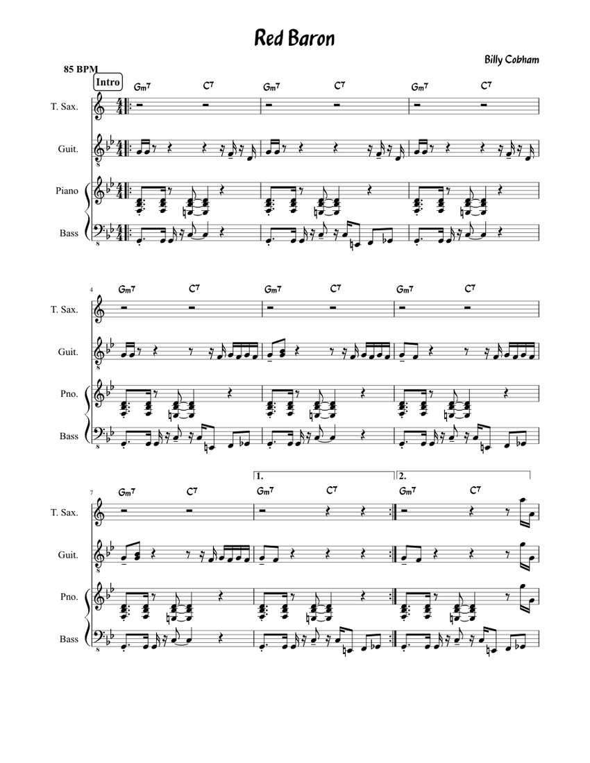 Red Baron Sheet music for Piano, Bass guitar (Mixed Duet) | Musescore.com