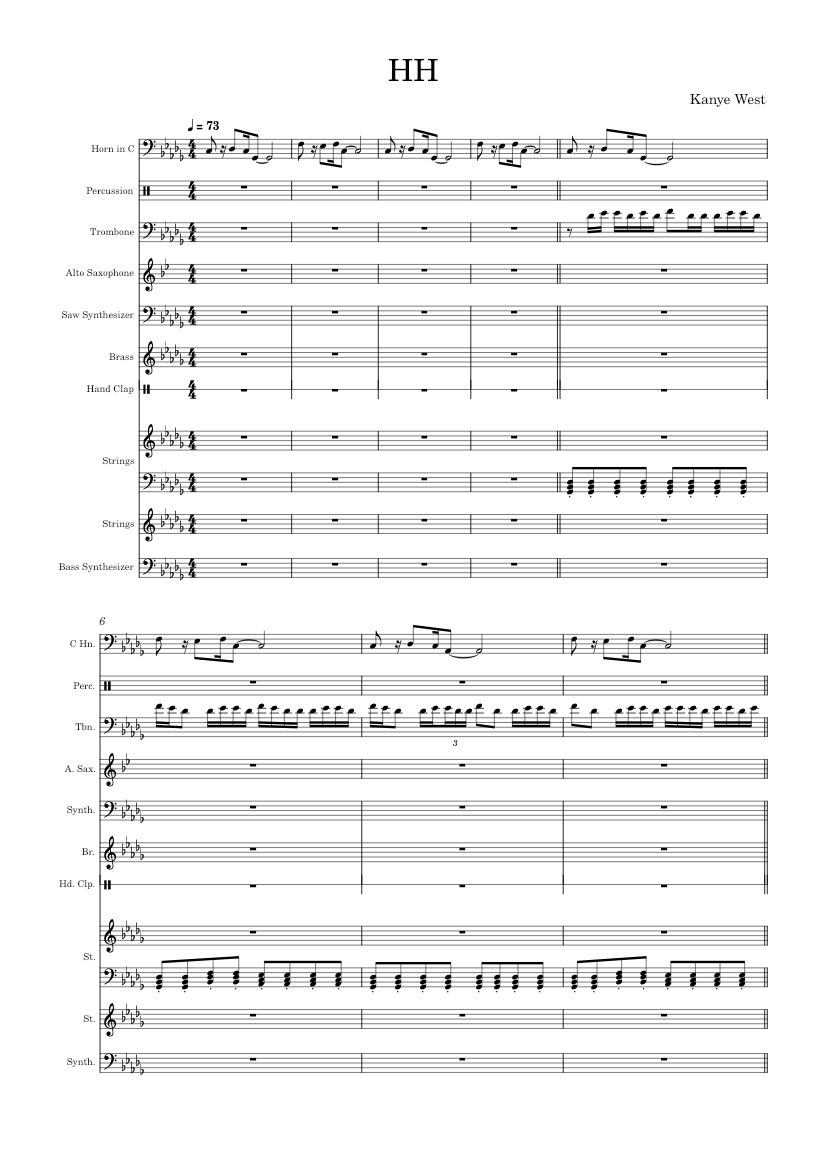 Kanye West - HH Sheet Music for Trombone, Saxophone alto, Bass guitar ...