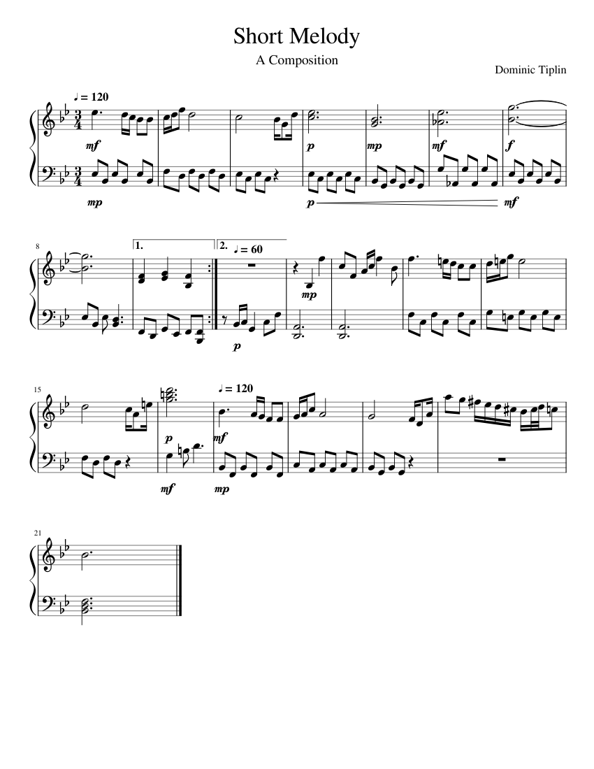 Short Melody Sheet music for Piano (Solo) Easy | Musescore.com
