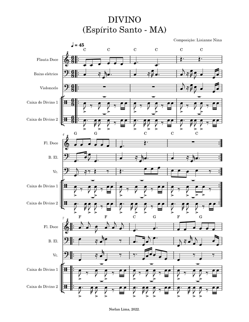 DIVINO Sheet music for Cello, Bass guitar, Drum group, Recorder (Mixed ...