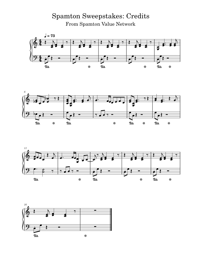 Spamton Sweepstakes Credits Theme: Piano Arrangement Sheet music for ...