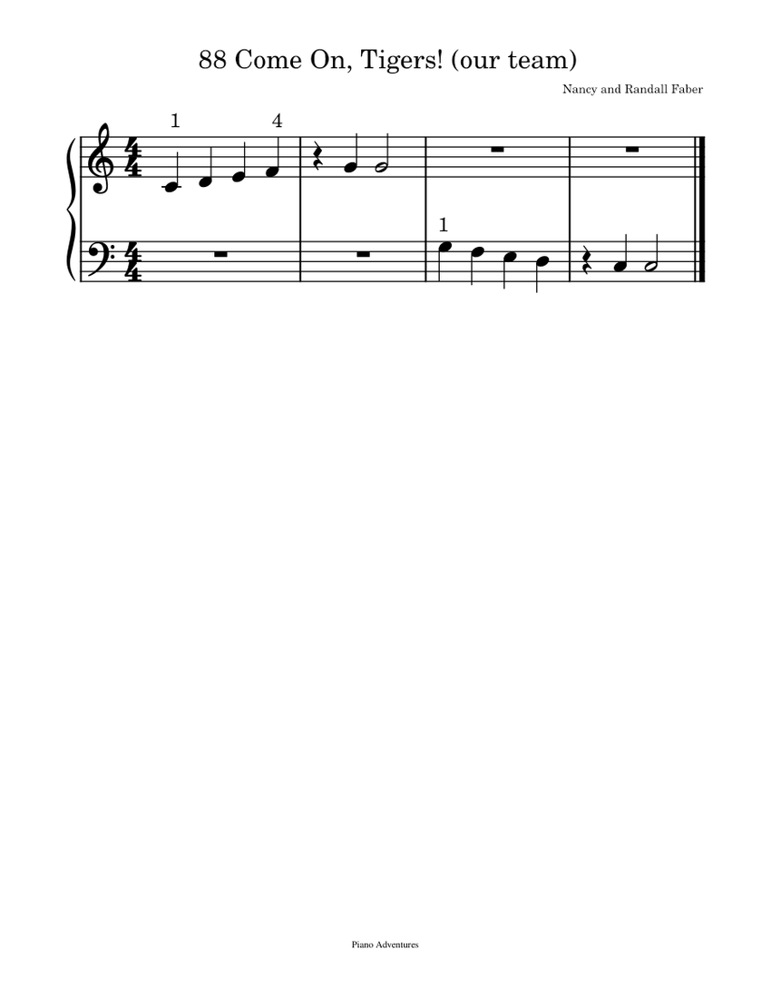 88 Come On, Tigers! (our team) Piano adventures primer Sheet music for ...