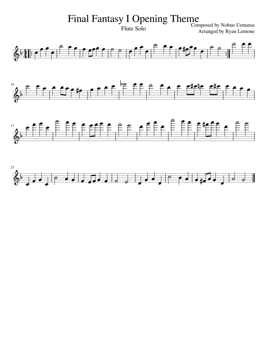 Final Fantasy I Opening Theme Sheet music for Flute (Solo) | Musescore.com