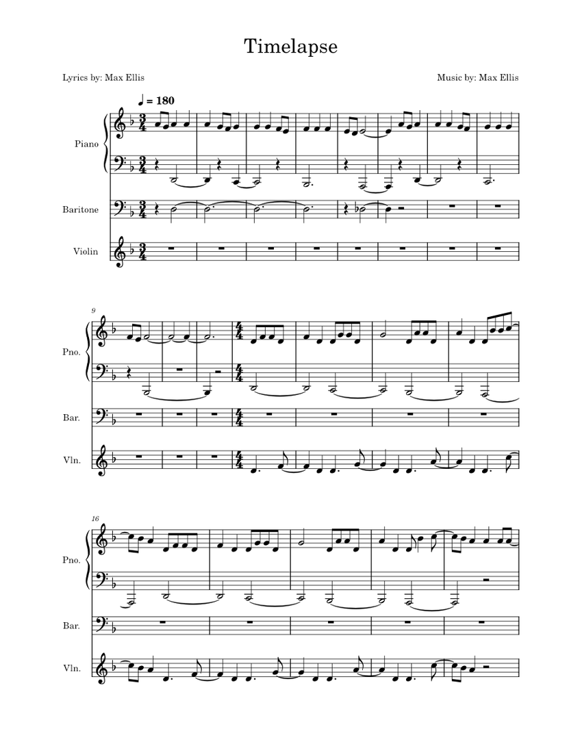 Timelapse Sheet music for Piano, Baritone, Violin (Mixed Trio ...