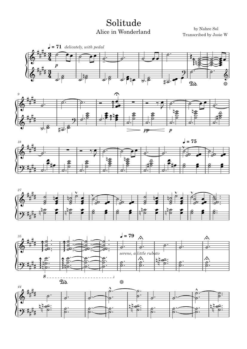 Solitude – Nahre Sol (Alice in Wonderland) Sheet Music for Piano (Solo) Easy | MuseScore.com