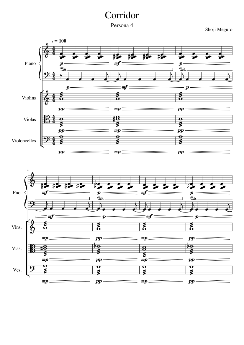 Persona 4 - Corridor Sheet music for Piano, Strings group (Mixed ...