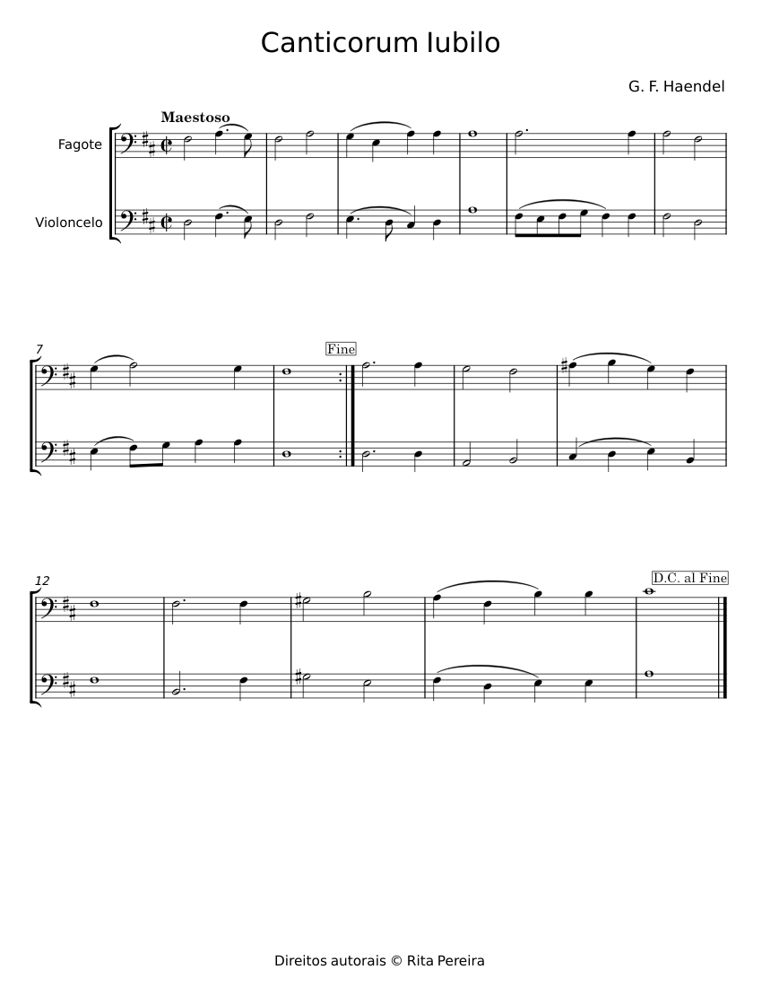 Canticorum Iubilo - G. F. Haendel Sheet music for Bassoon, Cello (Mixed ...