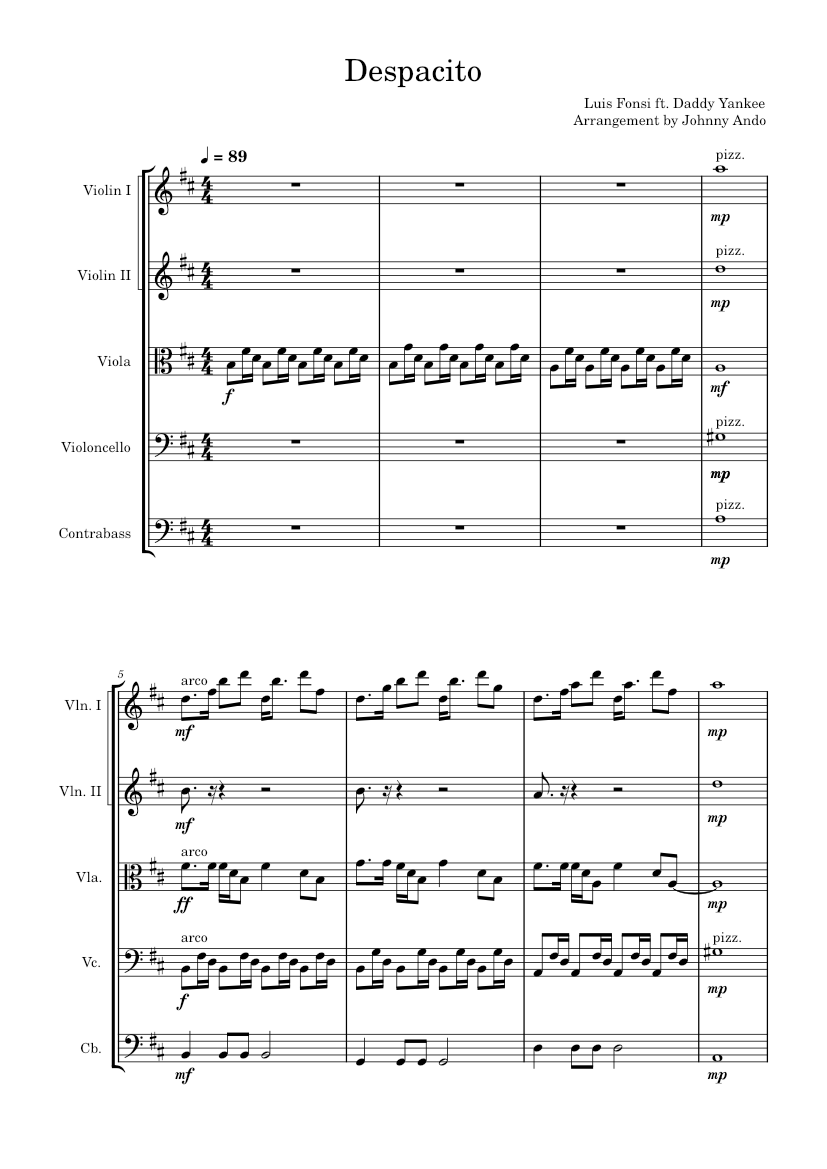 Despacito - Luis Fonsi Sheet music for Violin, Viola, Cello, Woodwinds ...