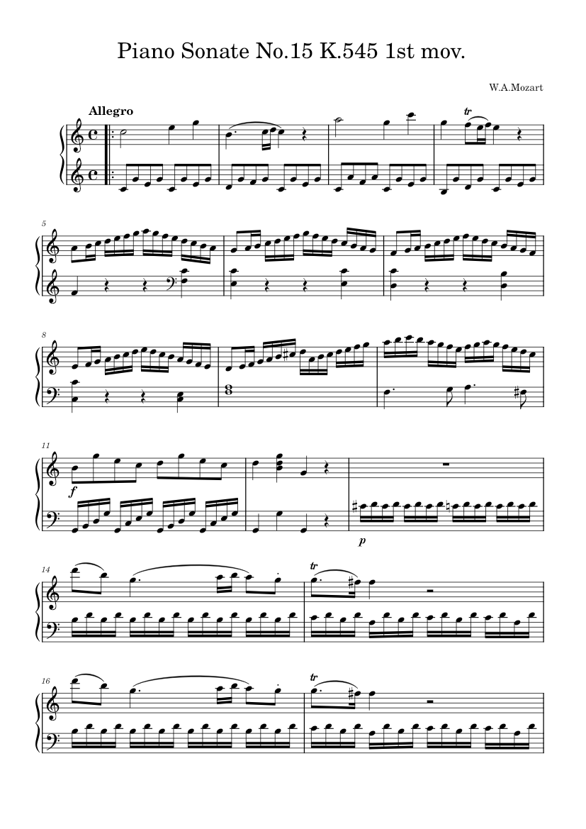 Piano Sonate No.15 K.545 1st mov. W.A.Mozart Piano Sonate No.15 K.545 1st mov. Sheet Music for ...