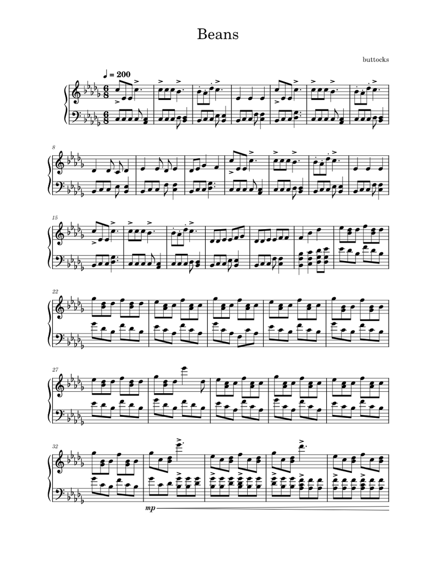 beans Sheet music for Piano (Solo) | Musescore.com