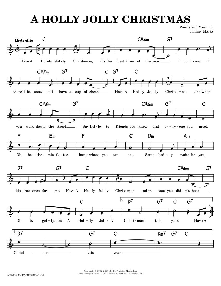 A Holly Jolly Christmas [lead sheet] Sheet music for Clarinet in b-flat ...