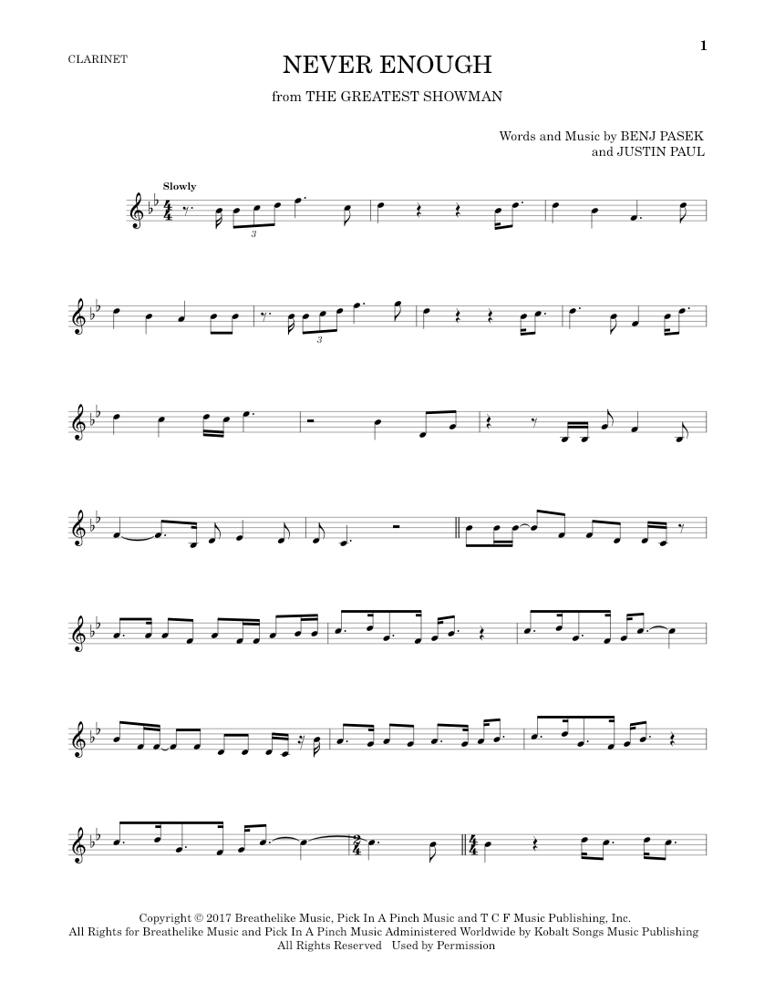 Play Official version of Never Enough - The Greatest Showman sheet ...