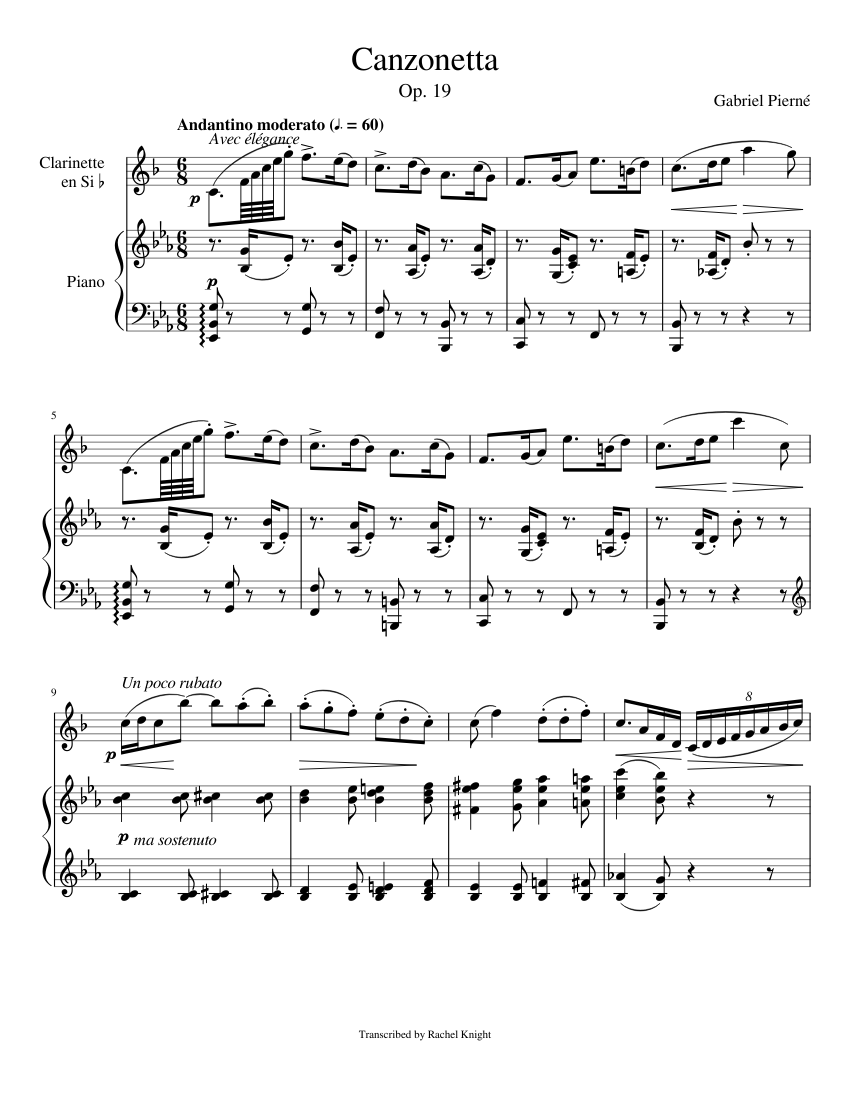 Canzonetta, Op. 19 Sheet music for Piano, Clarinet (In B Flat) (Solo ...