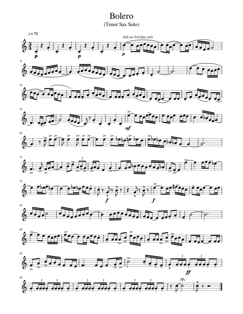 Bolero Sheet music for Saxophone tenor (Solo) | Musescore.com
