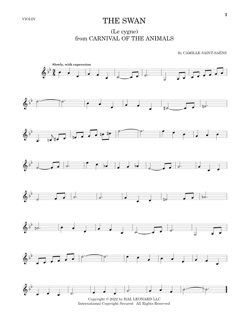 Play Official version of The Swan (Le Cygne) Sheet Music by Camille Saint-Saëns for Flute ...