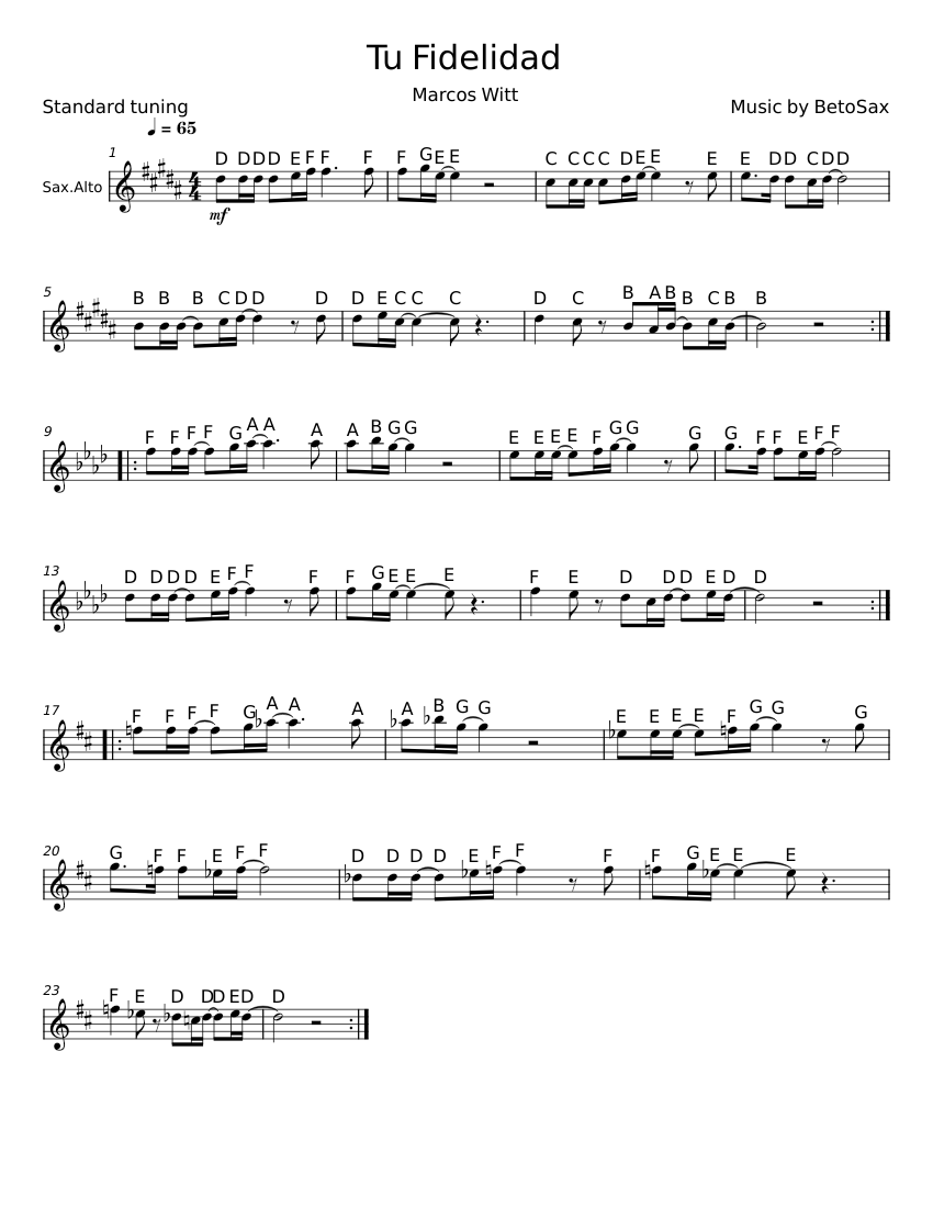Tu fidelidad - Marcos Witt Sheet Music for Saxophone alto (Solo ...