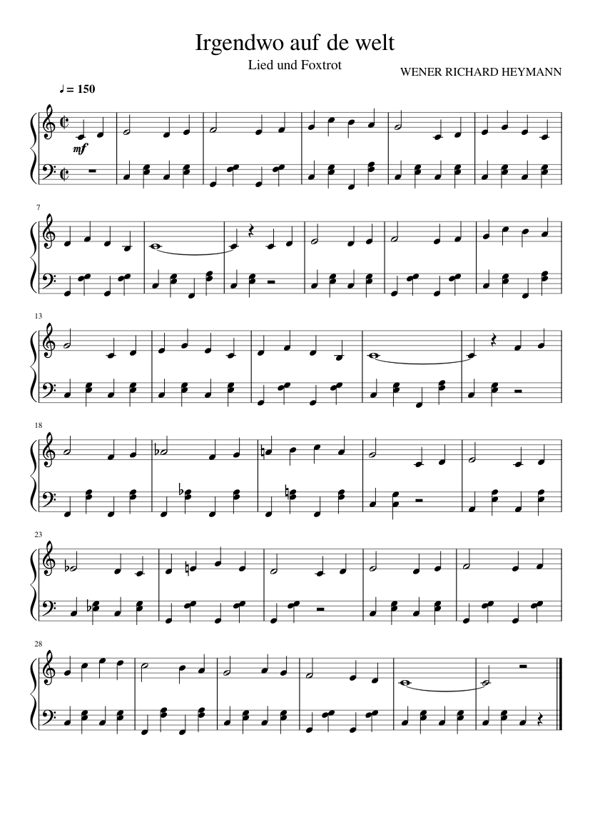 Irgendwo auf de welt Sheet Music for Piano (Solo) Easy | MuseScore.com