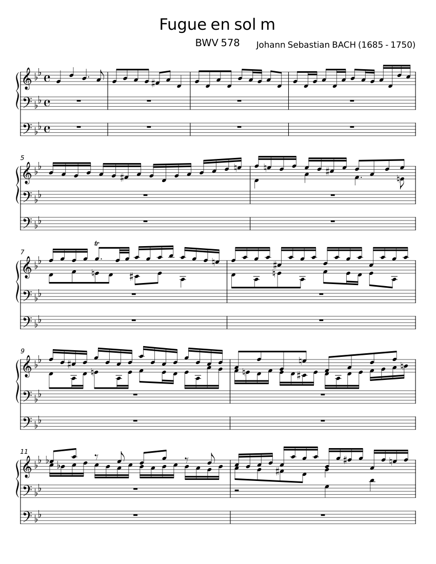 Fugue in G minor, BWV 578 - Johann Sebastian Bach Sheet music for Piano ...