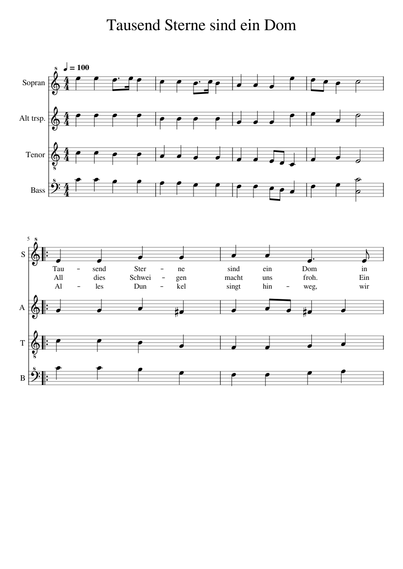 Tausend Sterne sind ein Dom Sheet music for Flute, Recorder (Woodwind ...