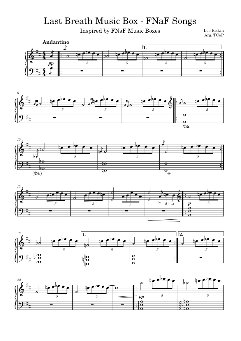 Last Breath: FNaF UCN – Leon Riskin / Last Breath Music Box Sheet Music ...